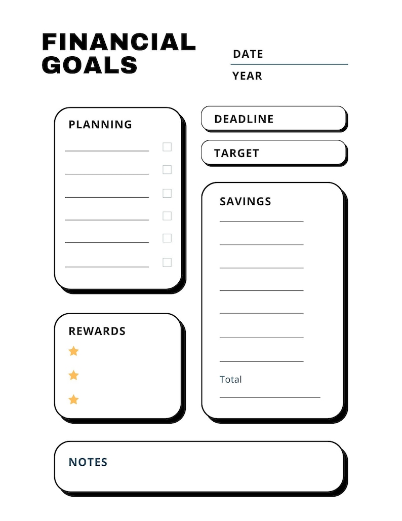 Financial Goals Tracker - Black Font Printable PDF Download - Etsy