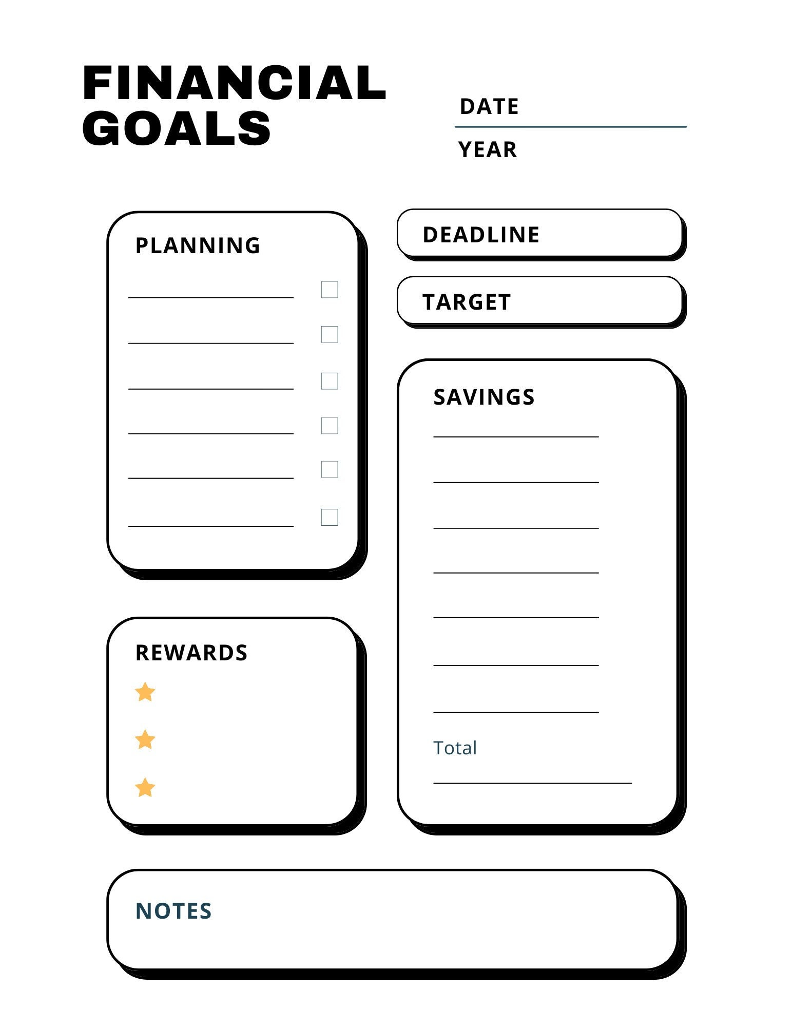Financial Goals Tracker - Black Font Printable PDF Download - Etsy