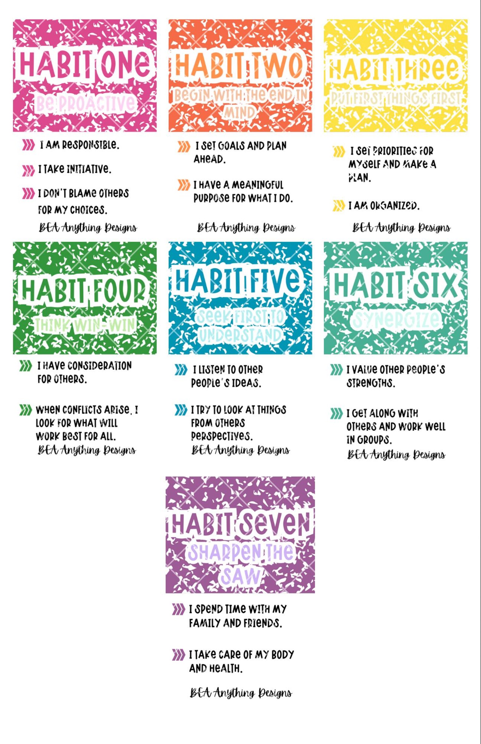 7 Habit Posters- Composition Notebook - Etsy