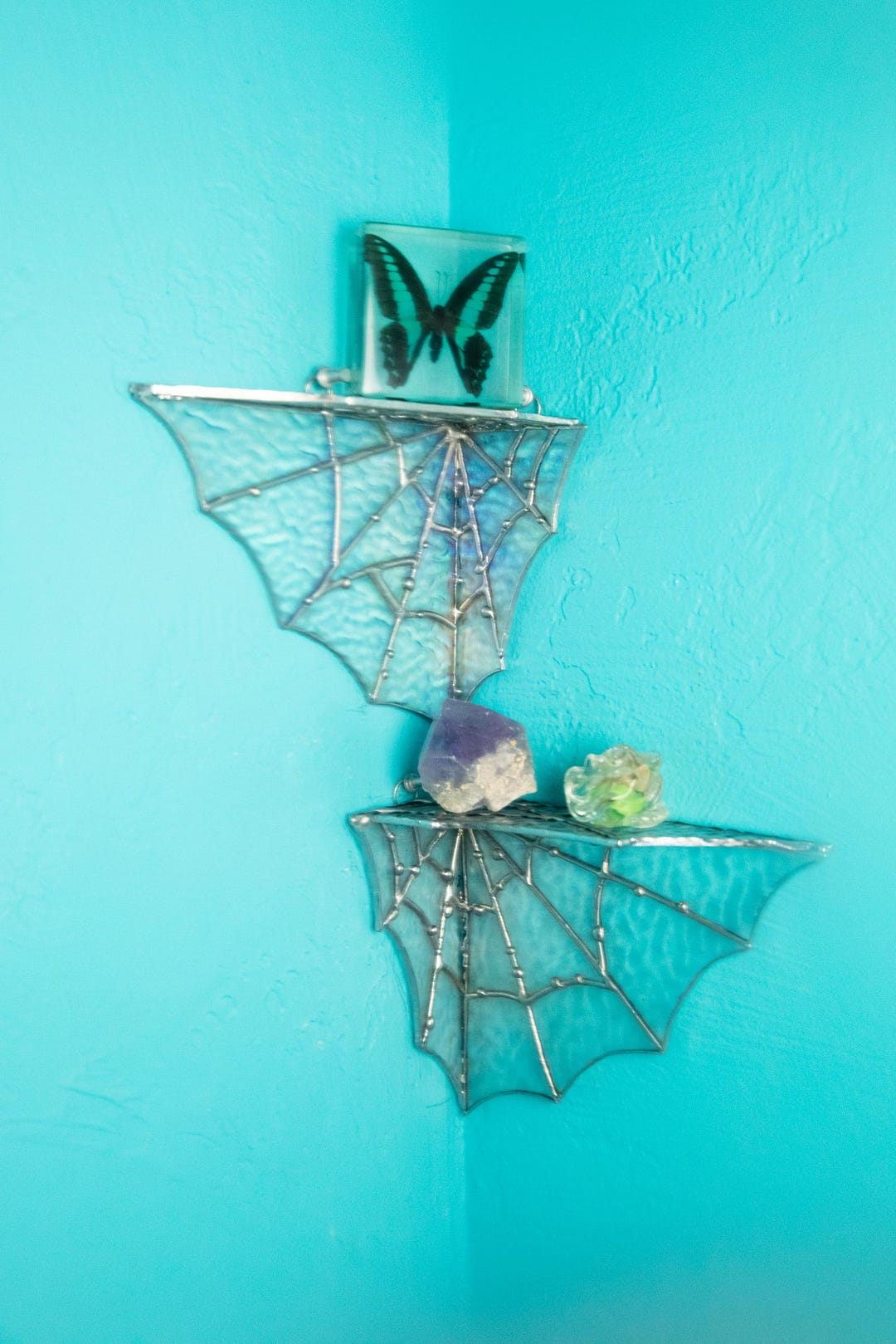 Iridescent Ripple Stained Glass Spiderweb Corner/shelf - Etsy