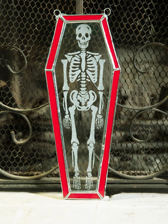 Skeleton Coffin Engraved Stained Glass Suncatching - Etsy