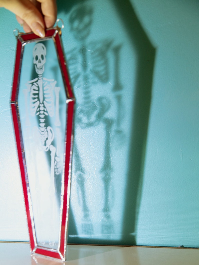 Skeleton Coffin Engraved Stained Glass Suncatching - Etsy