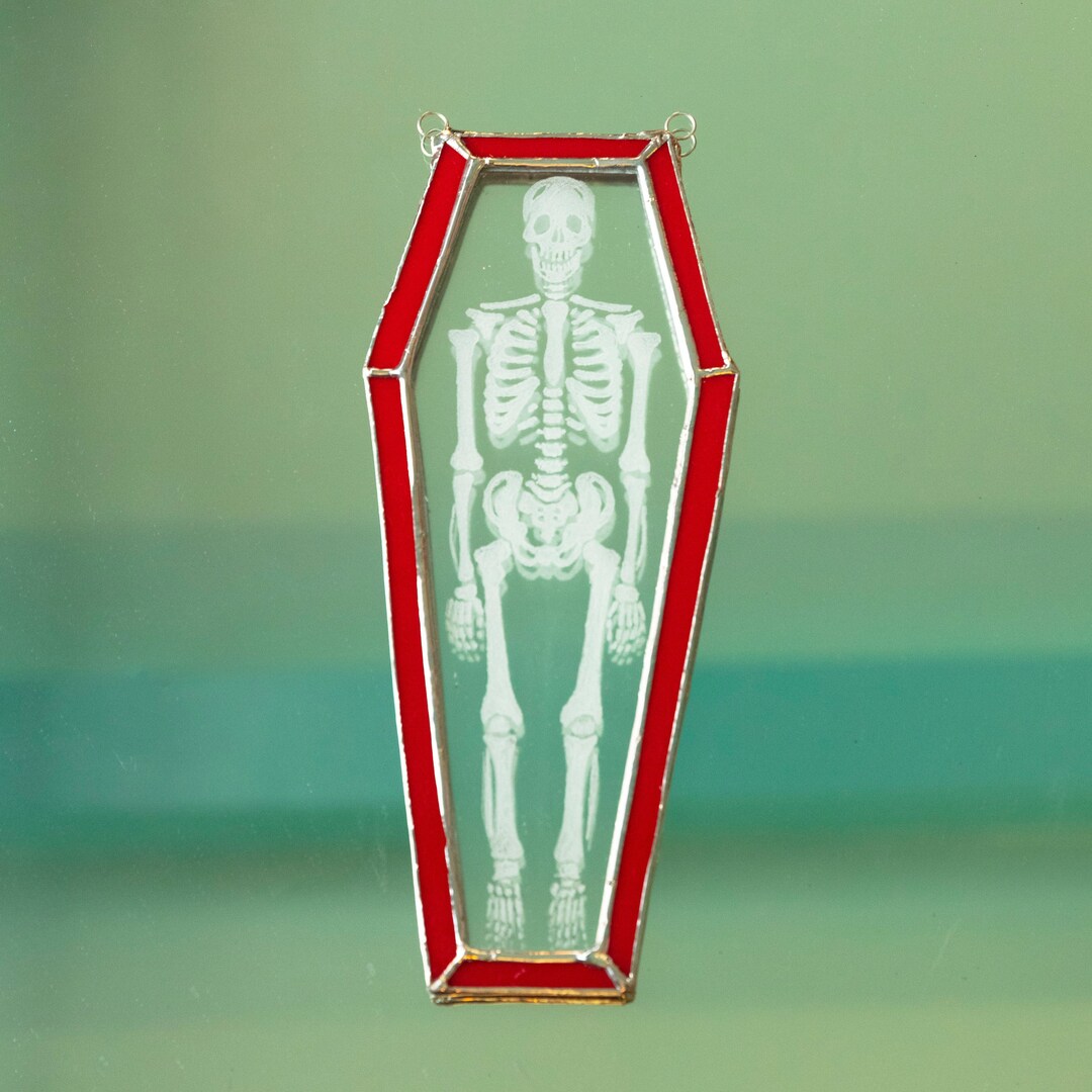 Skeleton Coffin Engraved Stained Glass Suncatching - Etsy
