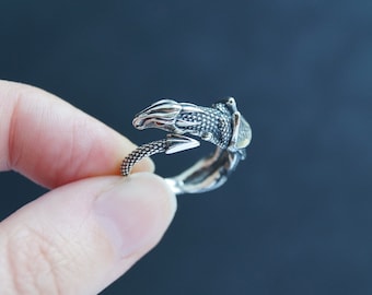 Dragon Wrap Ring in Sterling Silver, Silver Dragon Ring, Silver Wrap ...