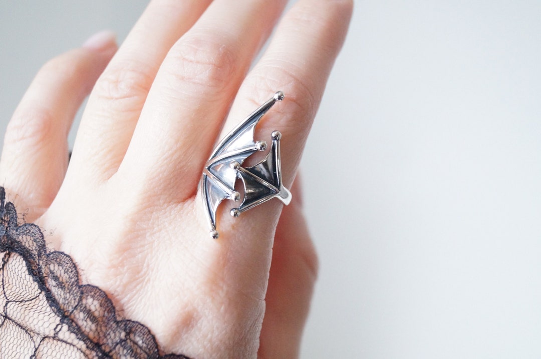 925 Silver Bat Wings Goth Hug Ring - Etsy