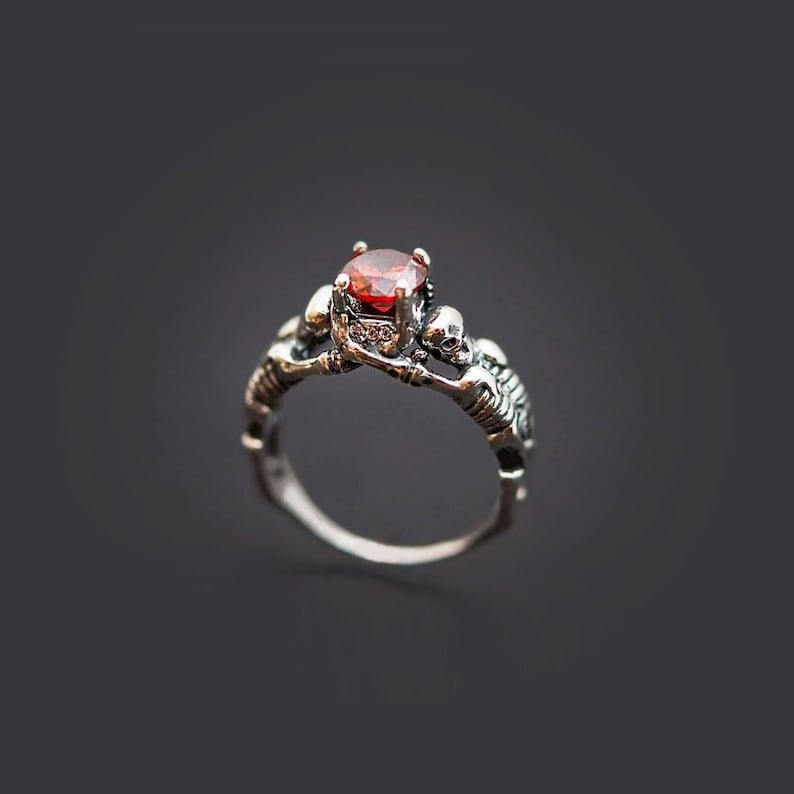 Skull Engagement Ring, Sterling Silver Dark Gothic Skull Engagement ...