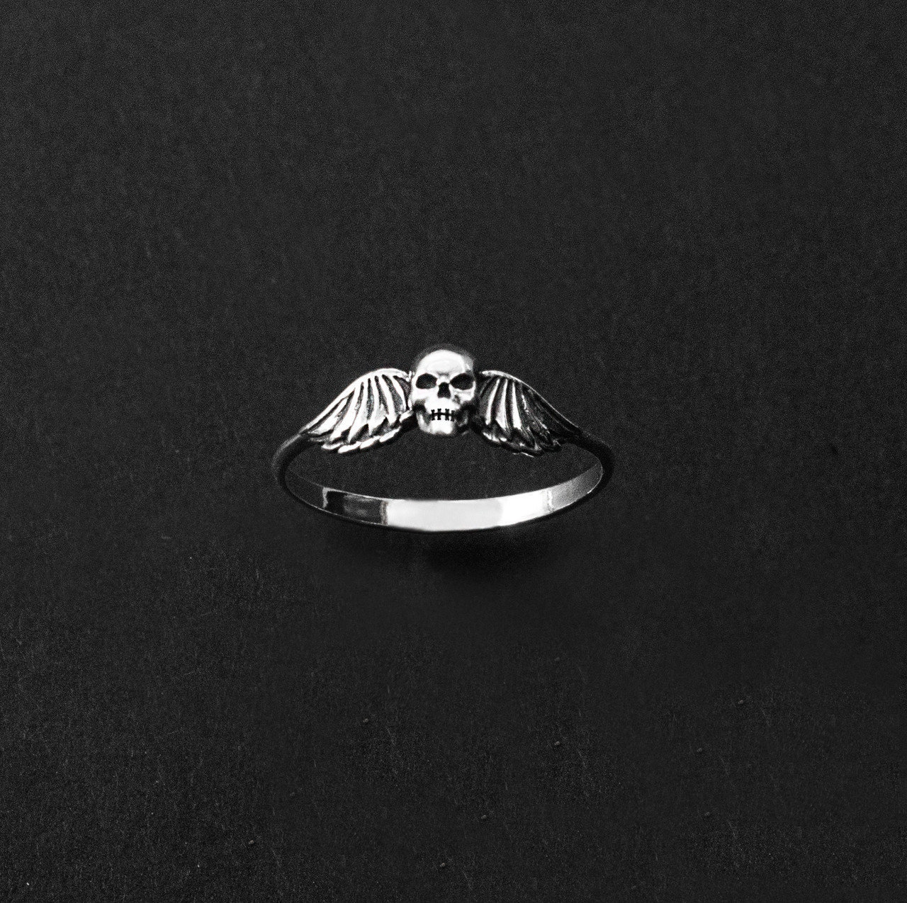 Dainty Silver Winged Skull Ring, Wings Skull Gothic Engagement Ring ...