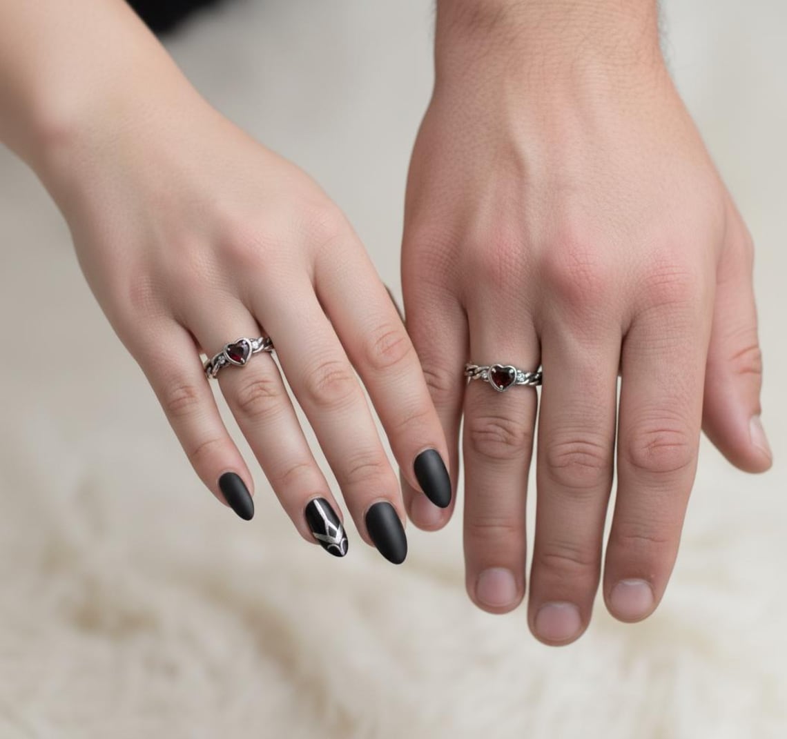 Gothic Heart Couples Rings | Sterling Silver Promise Rings | Dark ...
