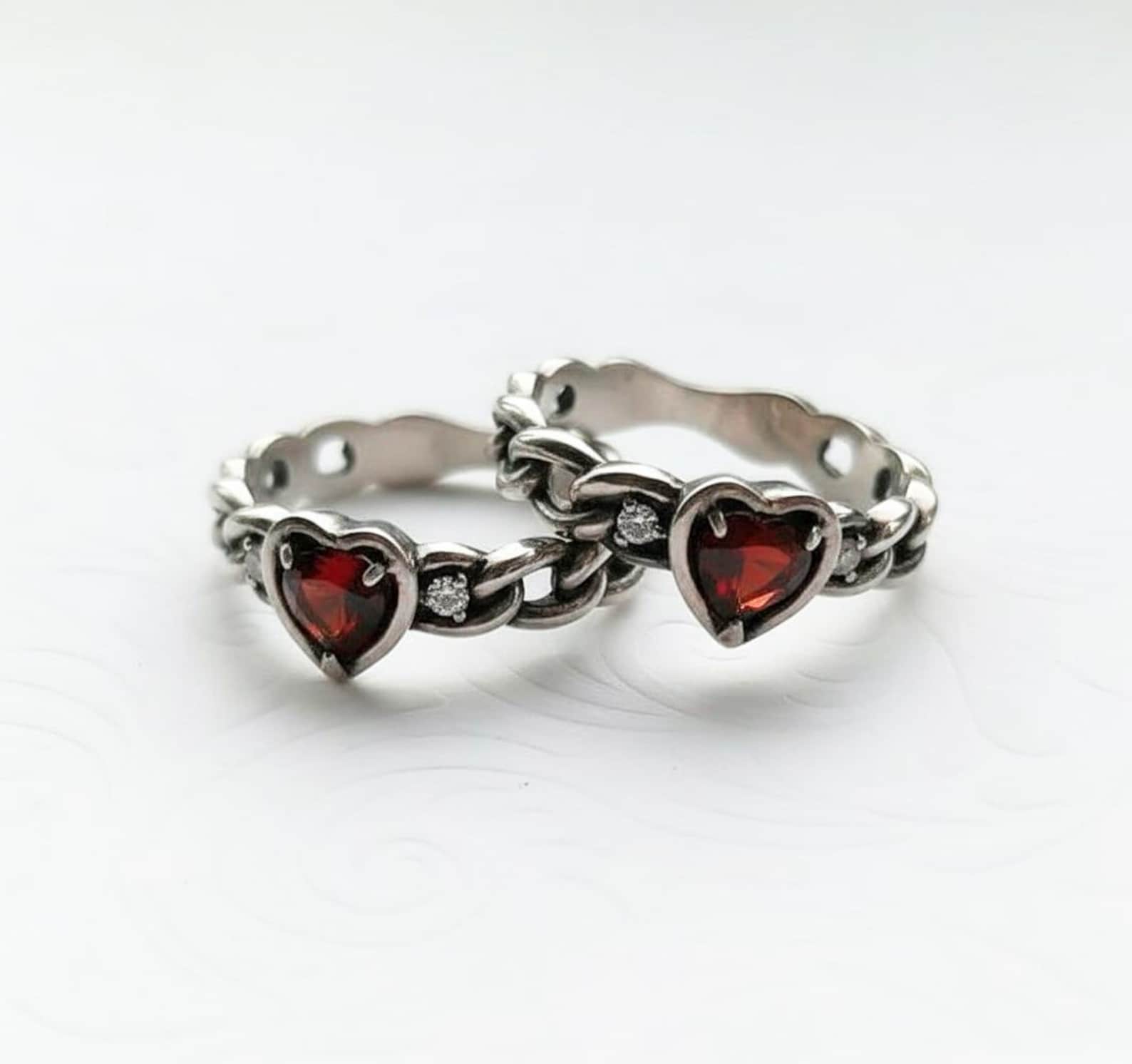 Gothic Heart Couples Rings | Sterling Silver Promise Rings | Dark ...