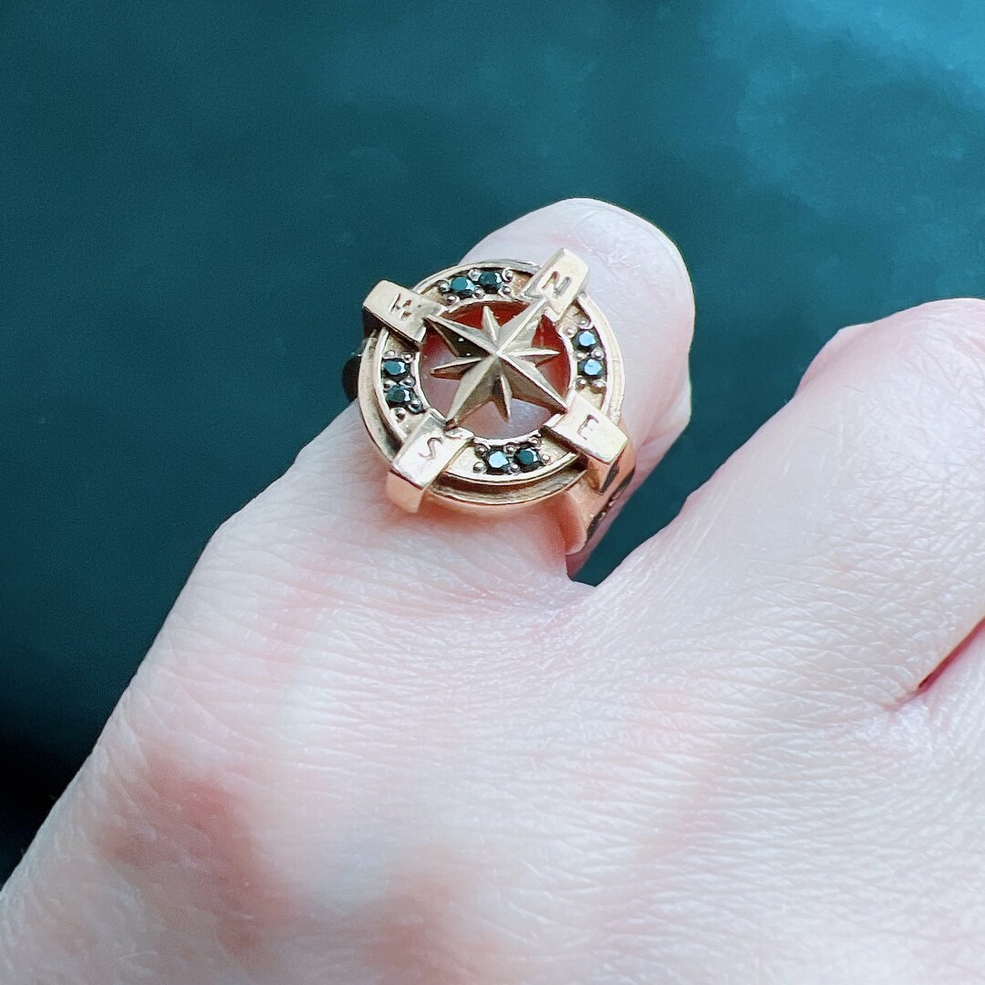 14k Gold Filled Wind Rose Ring, Compass Ring With Rhinestones, Sailor's ...