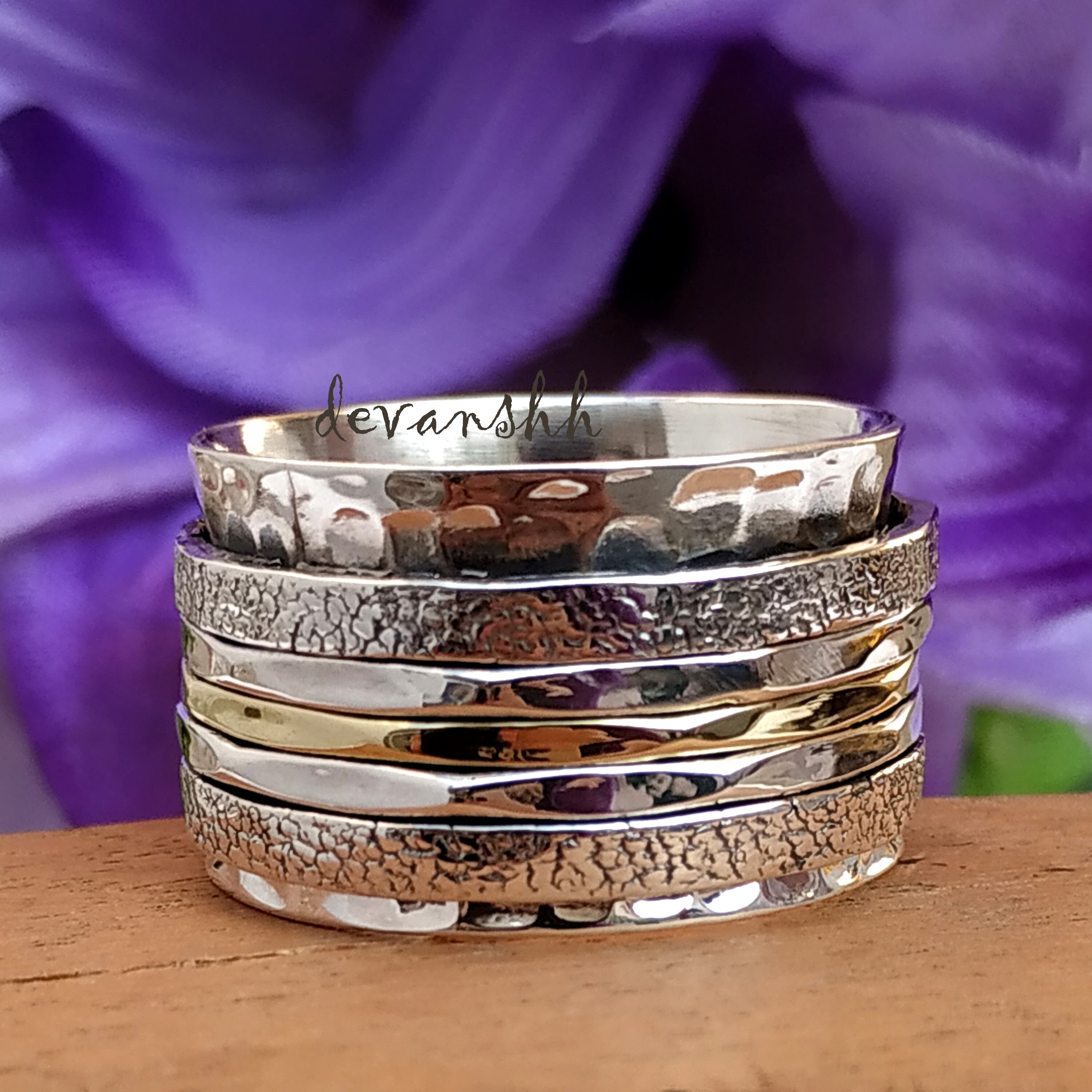 Wide Band Spinner Ring Sterling Silver Ring Fidget - Etsy