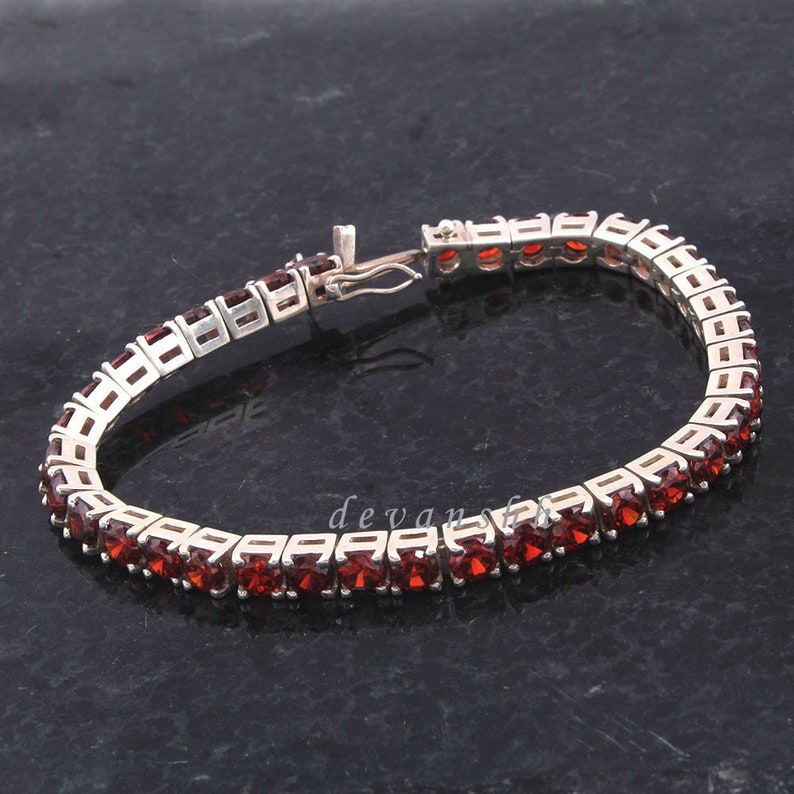 Silver Garnet Tennis Bracelet925 Silver BraceletTennis | Etsy