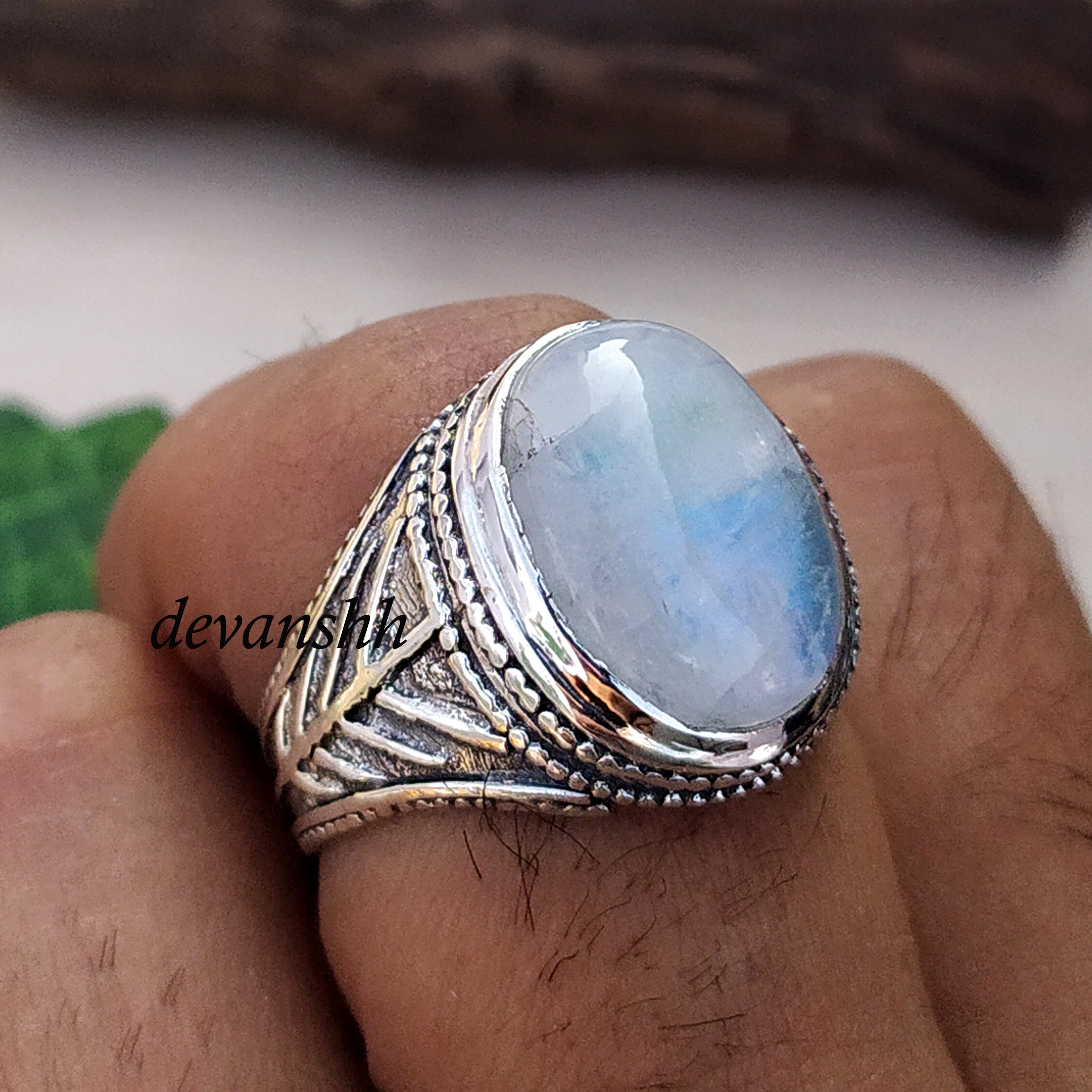Rainbow Moonstone Ring Men's Rainbow Moonstone Ring | Etsy