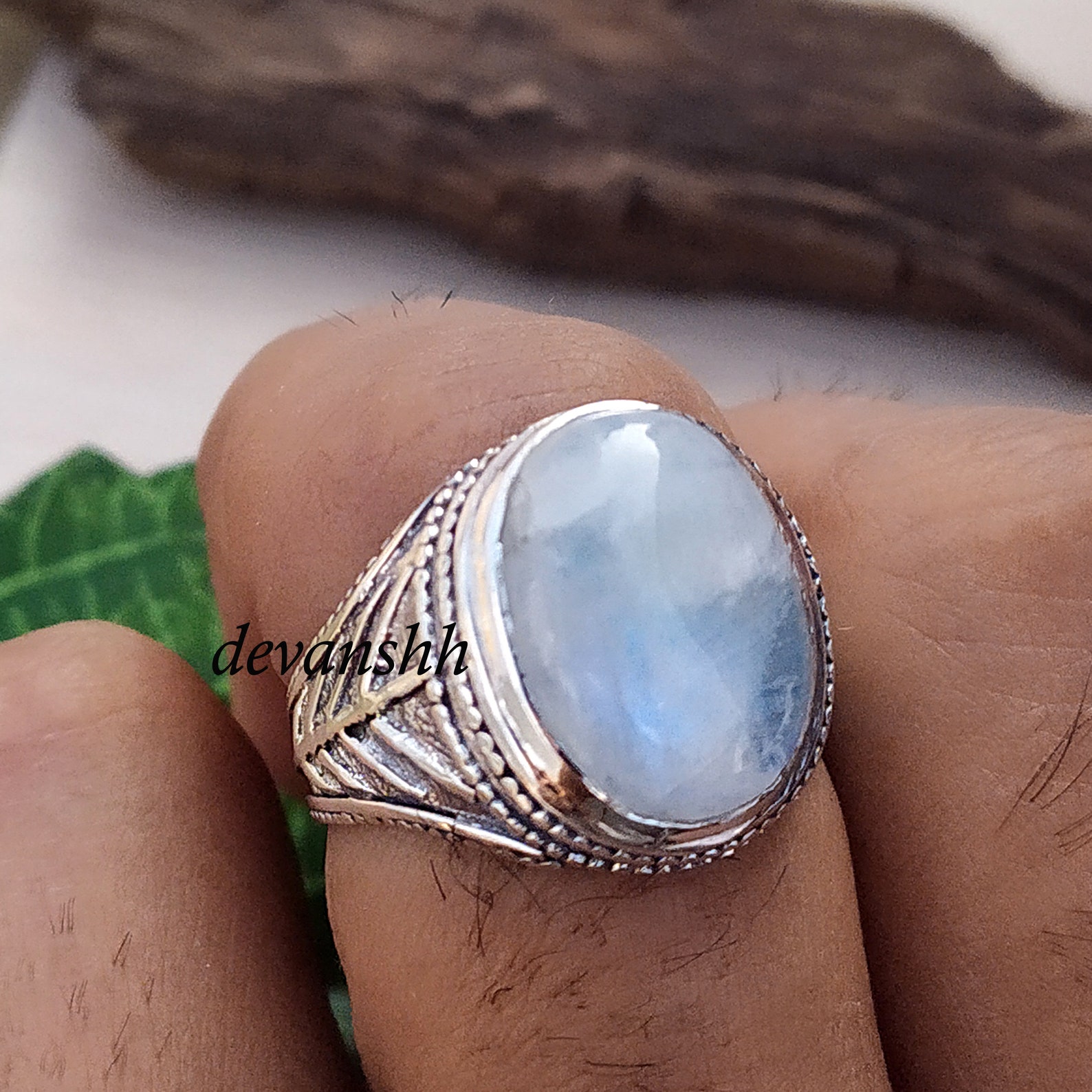 Rainbow Moonstone Ring Men's Rainbow Moonstone Ring | Etsy