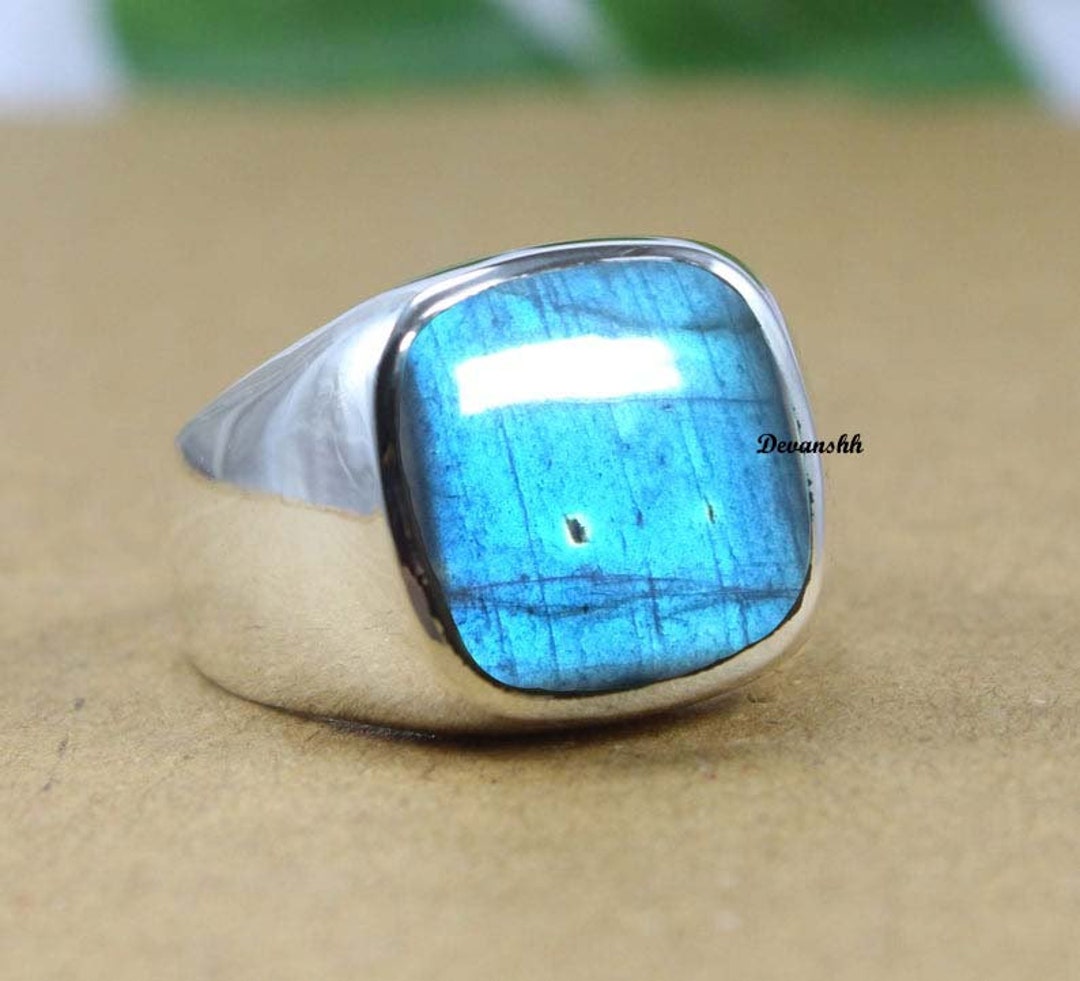Mens Labradorite Ring Mens Signet Ring Cushion Cut - Etsy