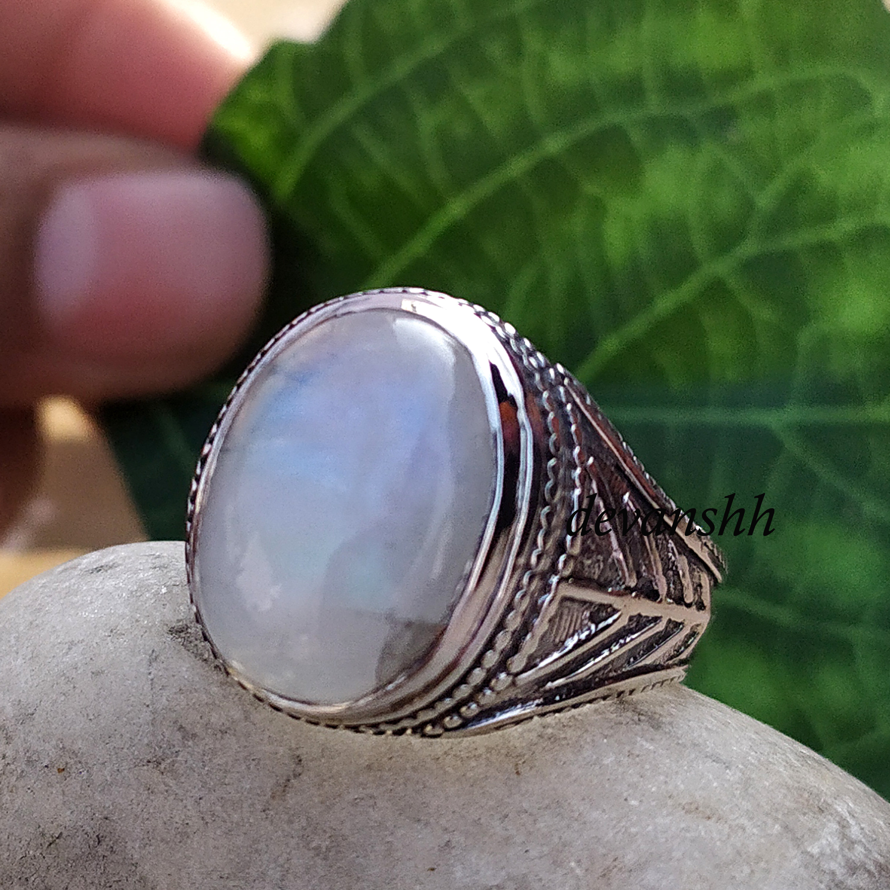 Rainbow Moonstone Ring Men's Rainbow Moonstone Ring | Etsy