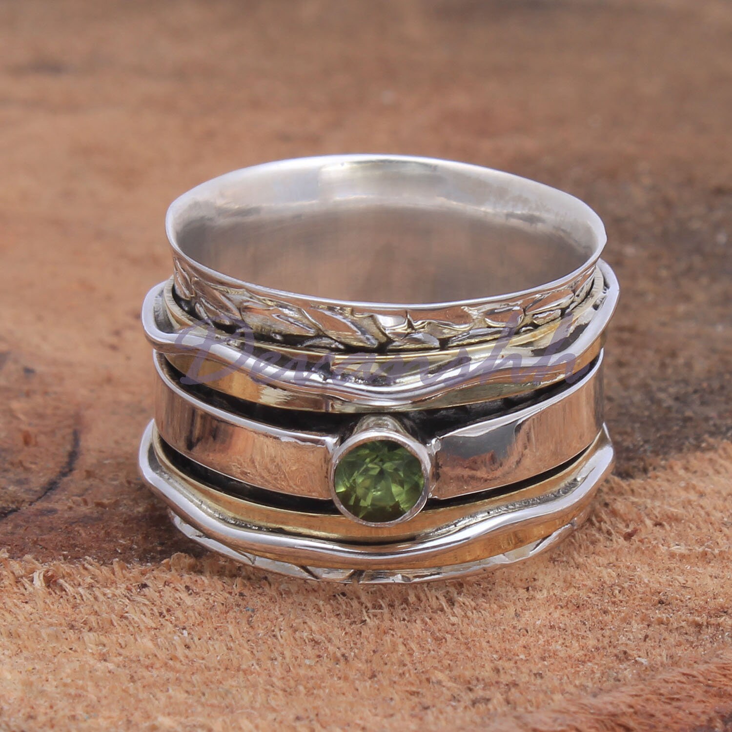 AAA Peridot Texture Ring 925 Sterling Silver Anxiety Ring - Etsy