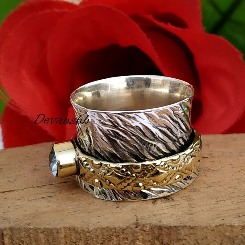 Blue Topaz Spinner Ring Textured Spinner Ring Meditation | Etsy