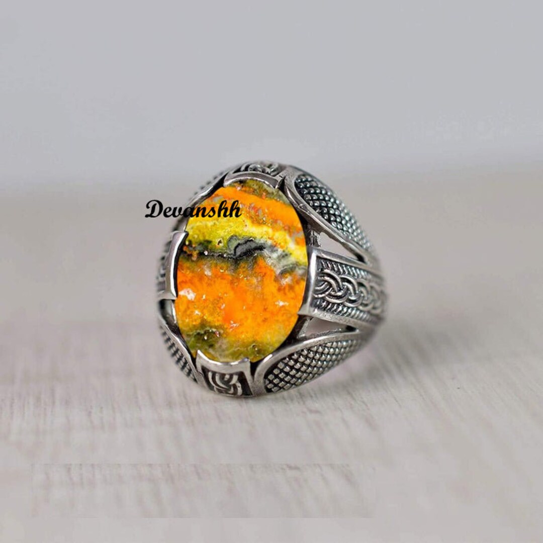 Bumble Bee Jasper Ring, Heavy Men's Gemstone Ring, Men Jasper Ring ...