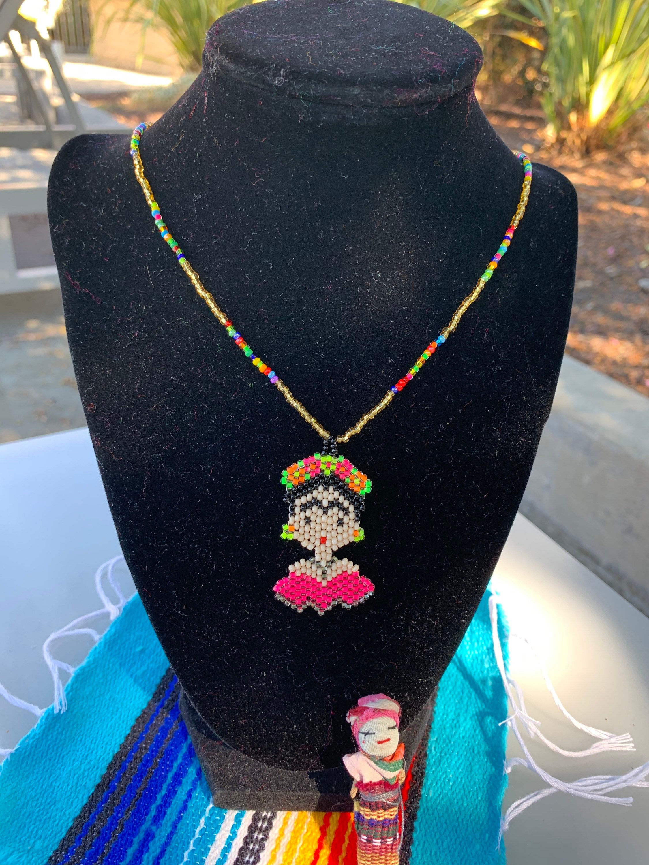 Beautiful Mexican Necklace Chaquira Beads and Crystal Artisan Crafted Authentic Bohemian and Boho Style La Mexicana Etsy