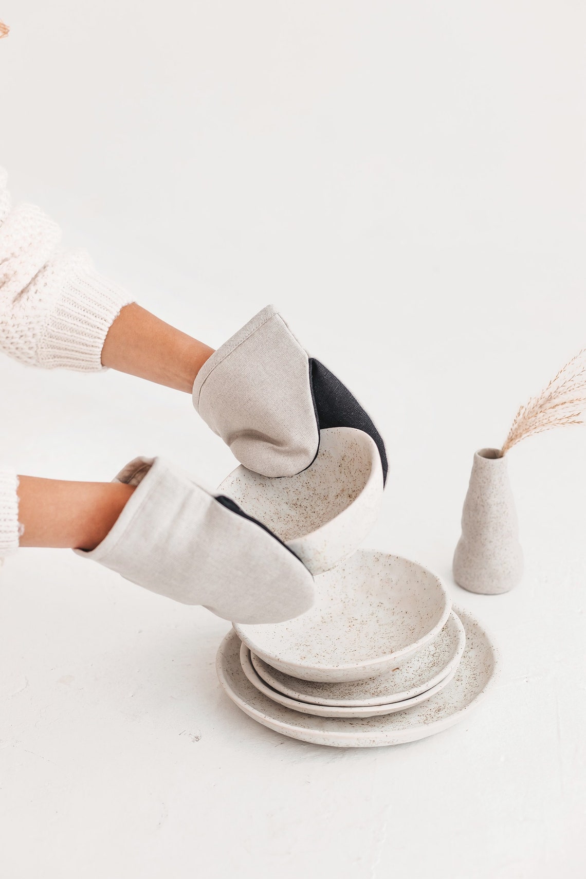 Pair of Handmade Mini Linen Kitchen Mitts • Protective Cooking Glove ...