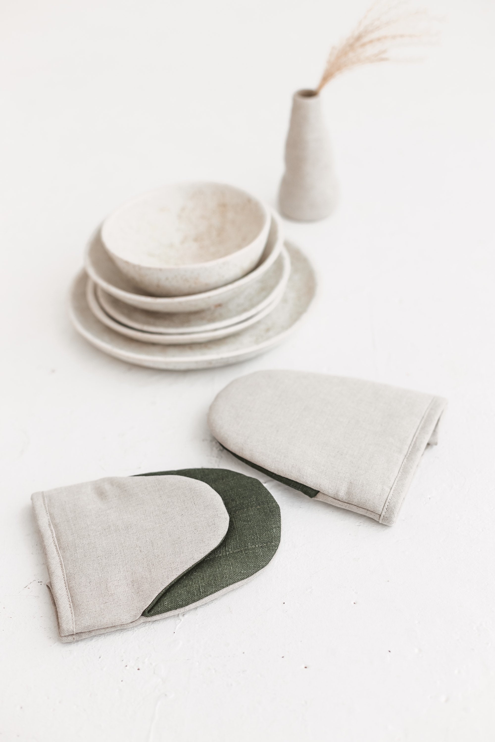 Pair of Handmade Mini Linen Kitchen Mitts • Protective Cooking Glove ...