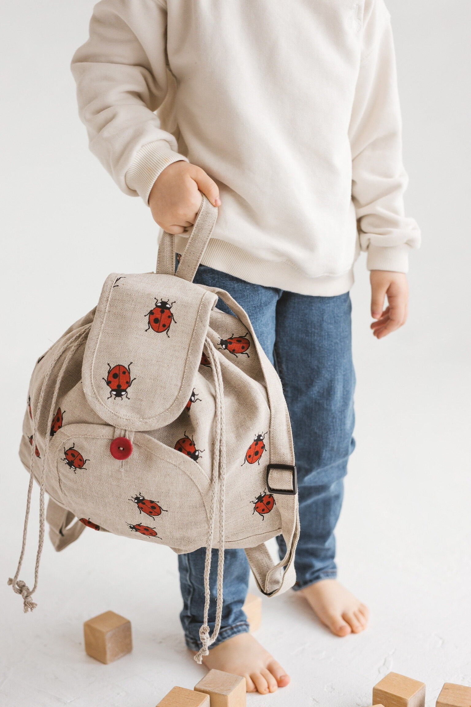 Kids Backpack With Pockets • Linen Drawstring Eco Friendly Rucksack ...