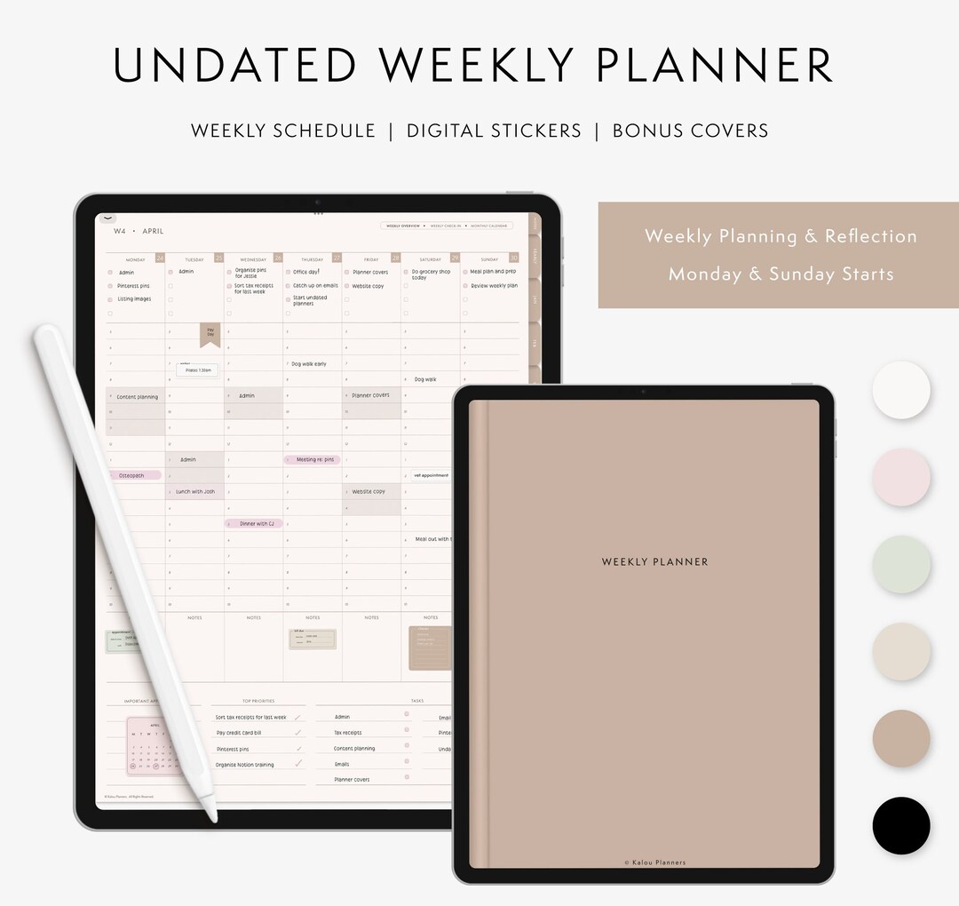 Undated Weekly Schedule Digital Planner for iPad | Weekly Overview ...