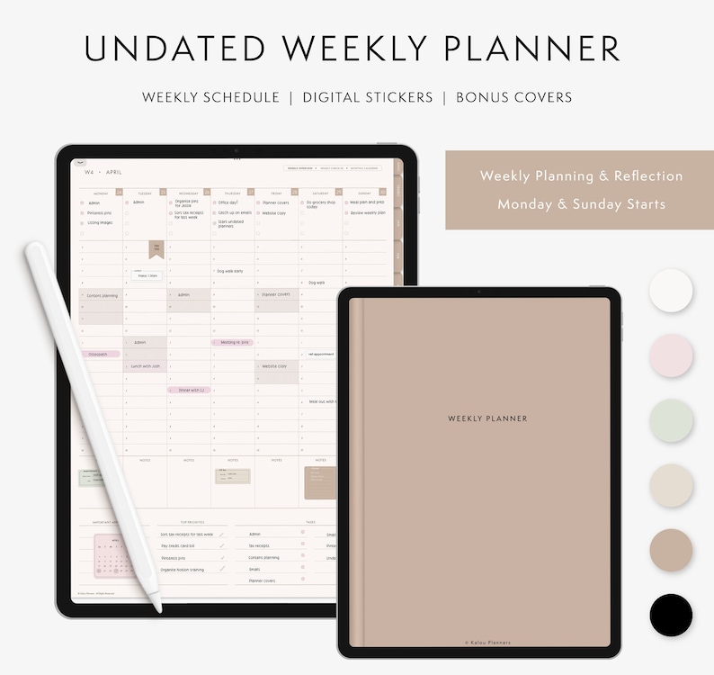 Undated Weekly Schedule Digital Planner for iPad | Weekly Overview ...