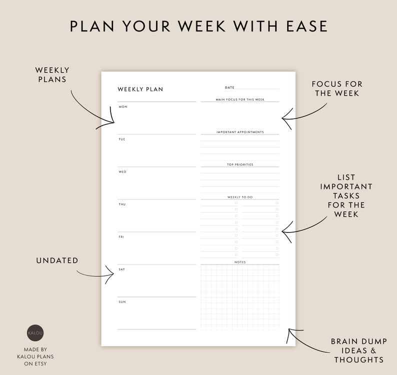 Weekly Planner Printable Weekly to Do Fillable Weekly - Etsy