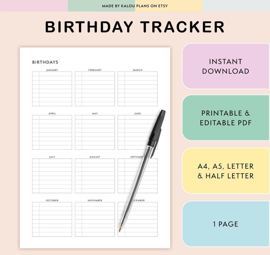 Birthday Tracker | Birthday Planner | Birthday Printable | Birthday PDF ...