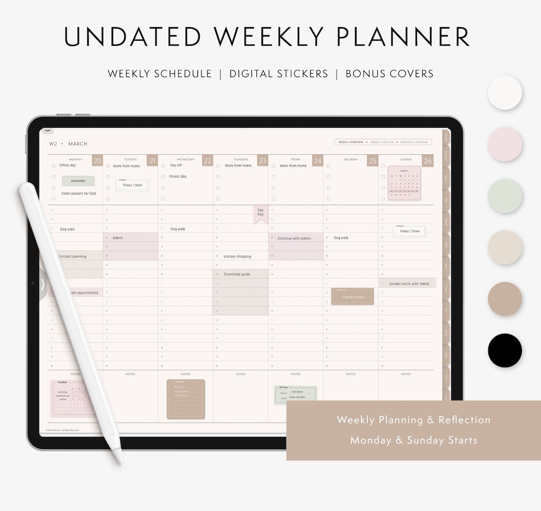 Undated Weekly Planner Weekly Schedule Undated Digital Planner Digital ...
