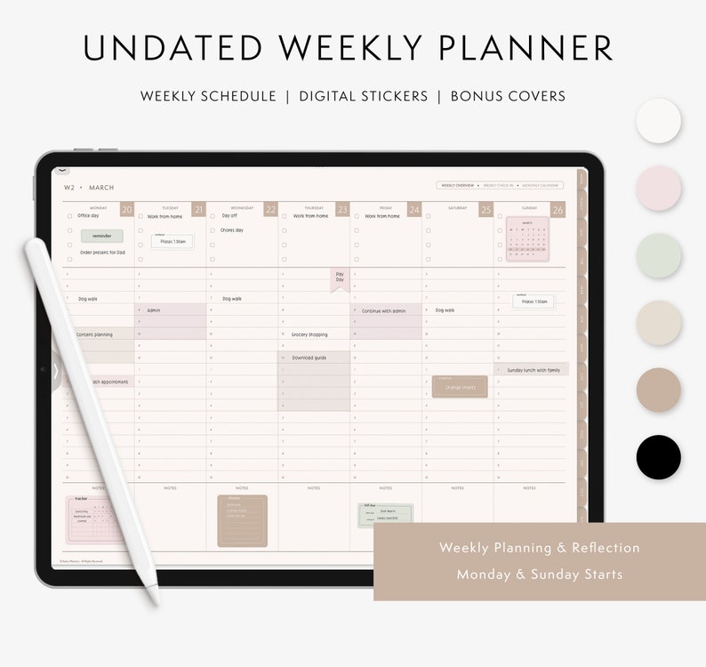 Undated Weekly Planner Weekly Schedule Undated Digital - Etsy