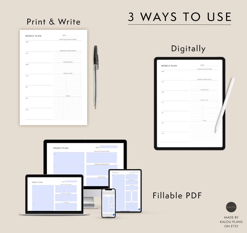 Weekly Planner Printable Weekly to Do Fillable Weekly - Etsy