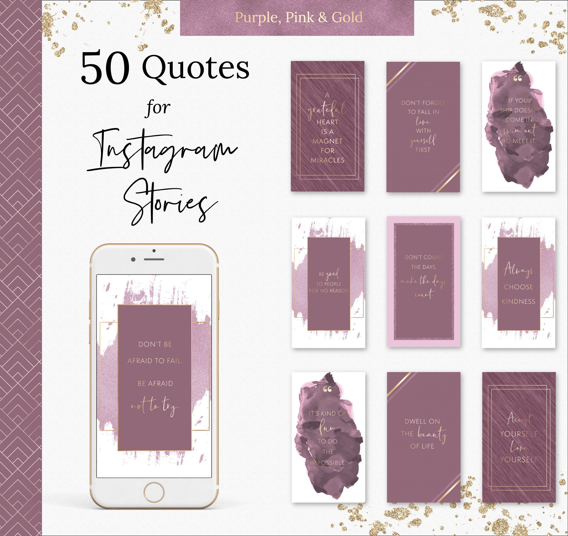Design & Templates Stationery Paper Social Media Quotes Purple & Gold ...