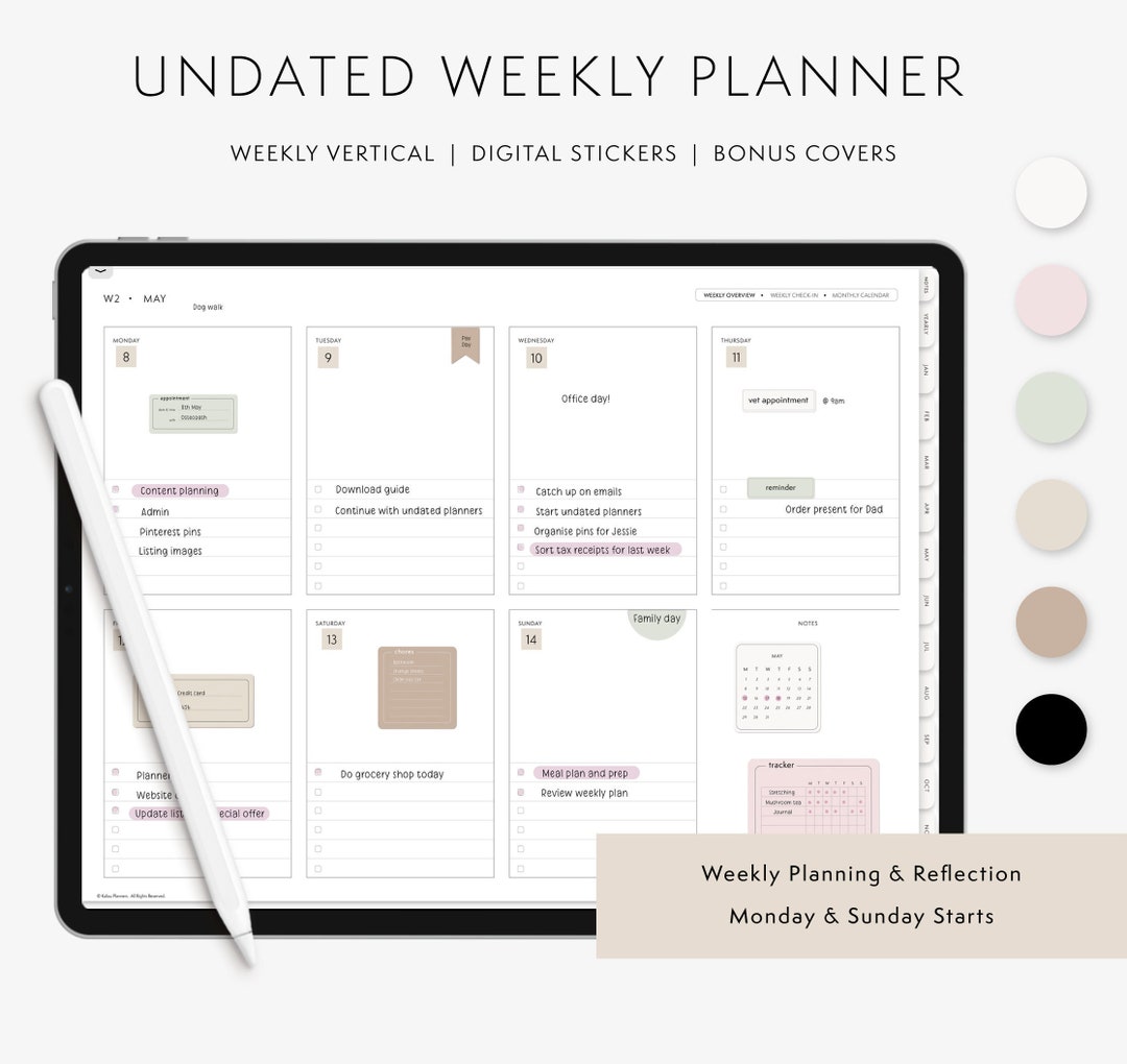 Undated Weekly Planner | Digital Planner | Weekly PDF | Goodnotes ...