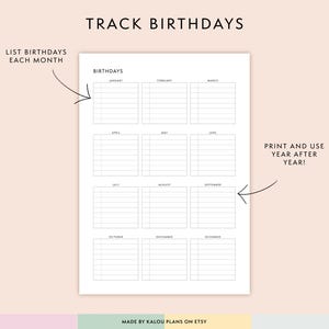 Birthday Tracker | Birthday Planner | Birthday Printable | Birthday PDF ...