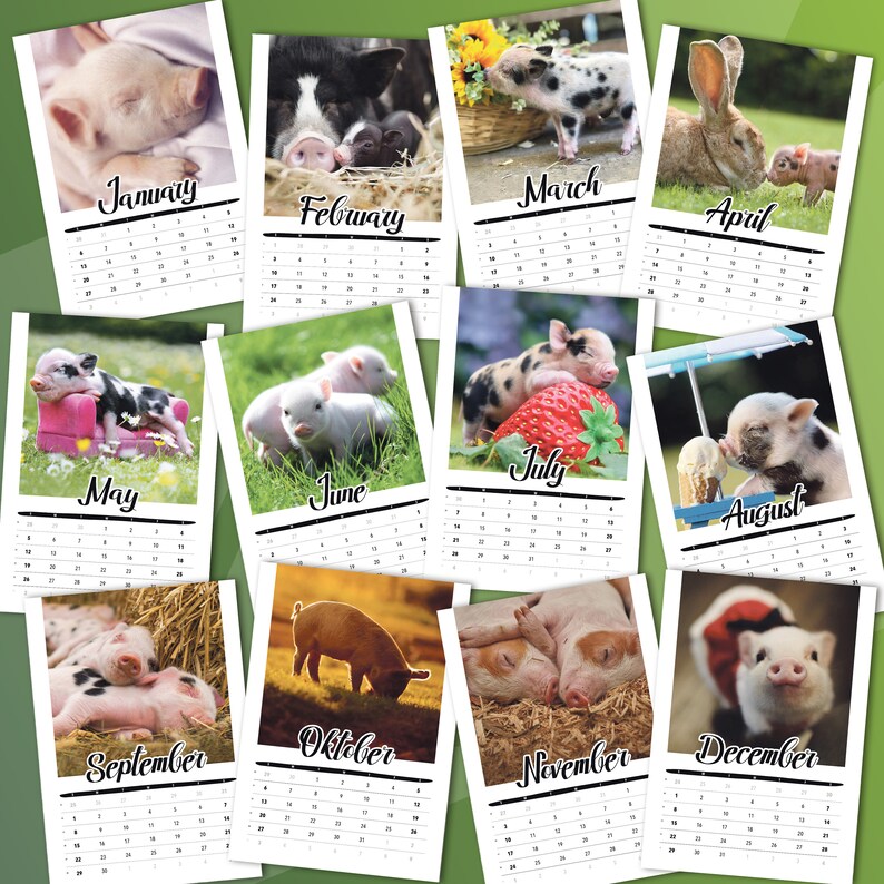 Wall Calendar 2019, Printable Calendar, Piglets Calendar, Standard ...