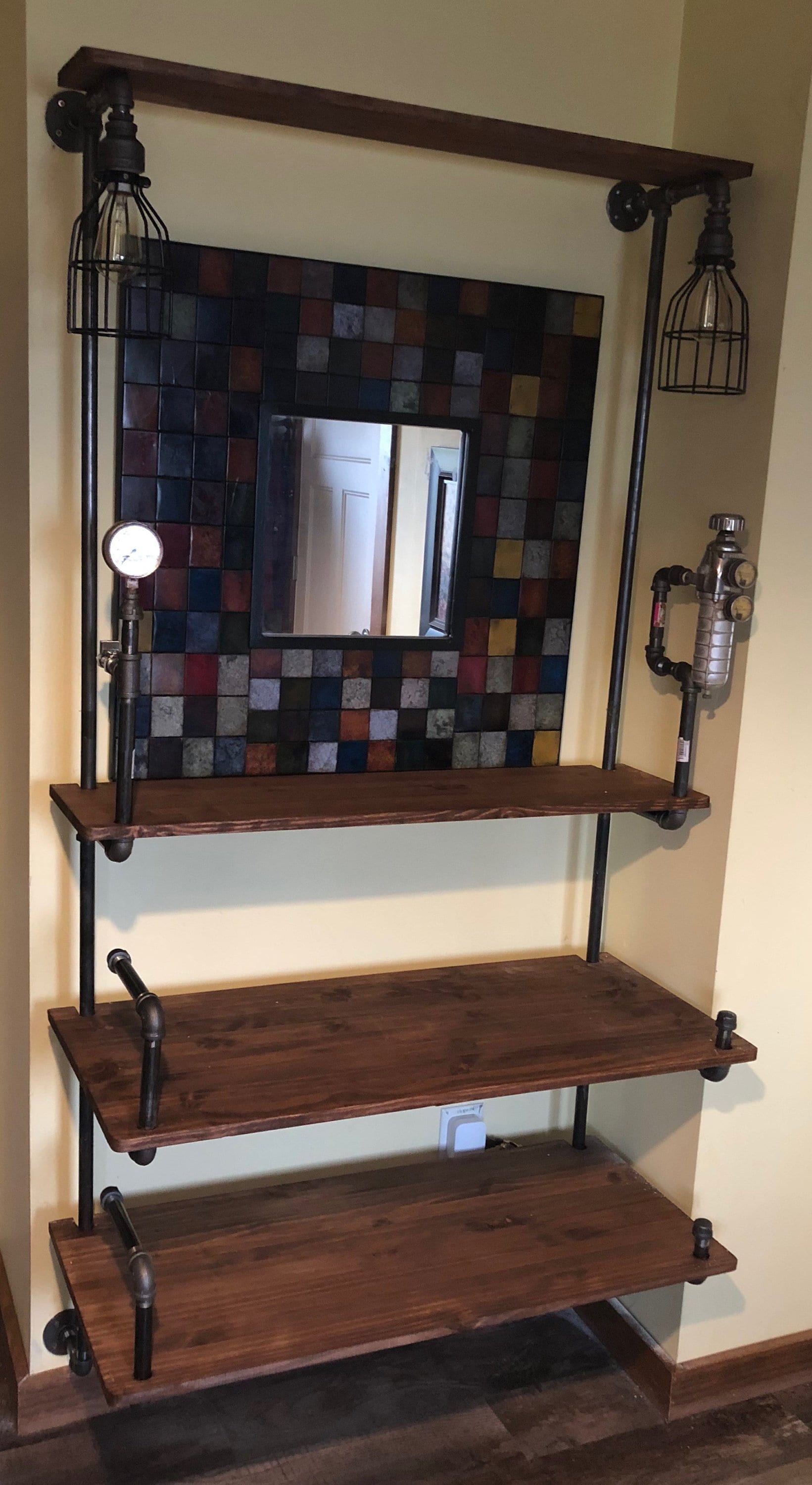 Steampunk Pipe Shelving With Vintage Lighting & Pressure Gauges ...