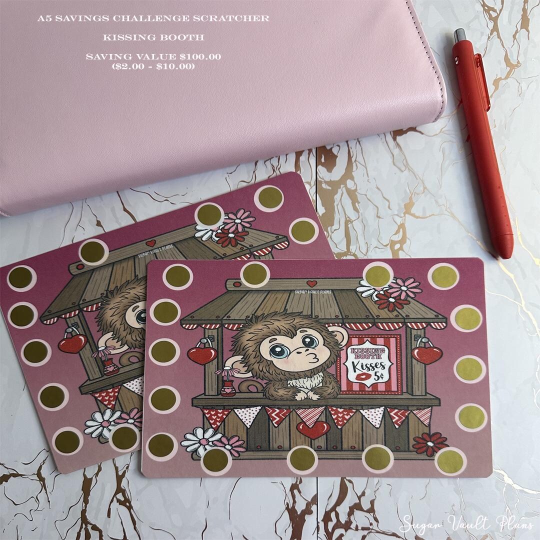 Kissing Booth ~ Laminated Scratch-off Saving Challenge A5 / Savings ...