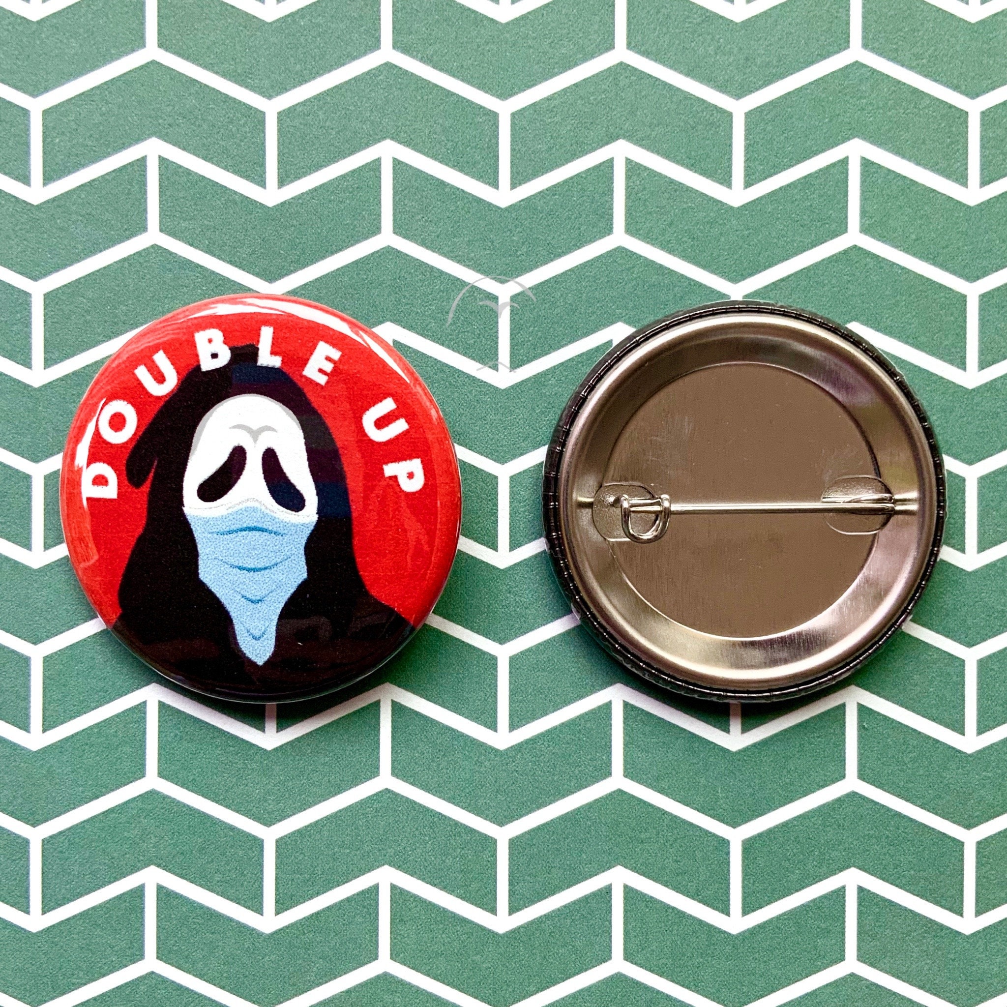 Double up Horror Villain Button | Mask Awareness Halloween Pun - Etsy