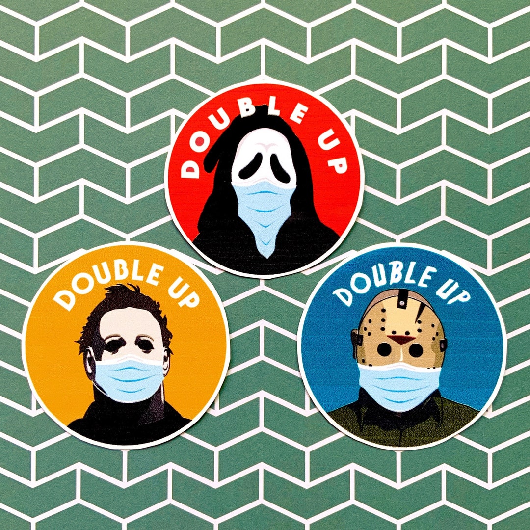 Double up Horror Villain Sticker | Mask Awareness Halloween Pun - Etsy