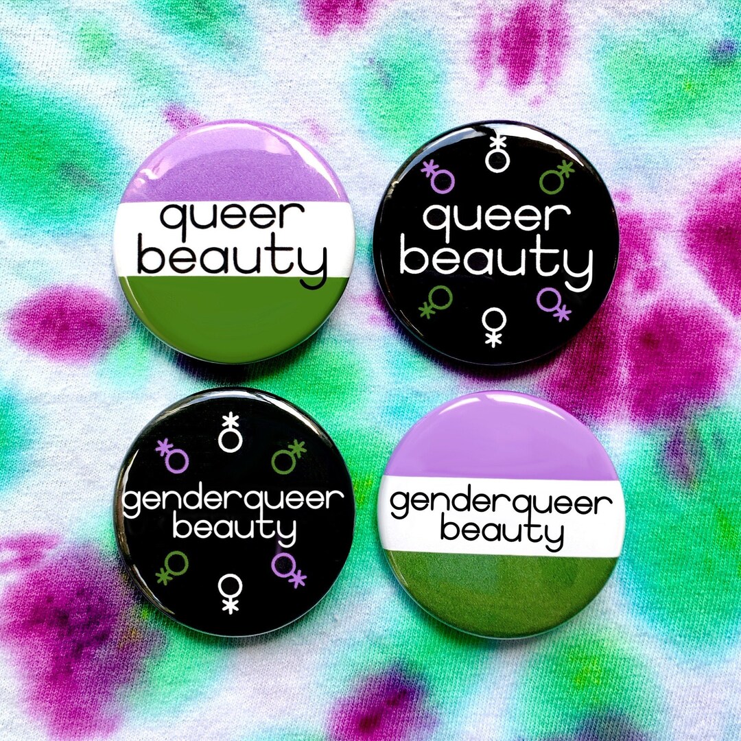 Genderqueer / Queer Beauty Button | LGBTQ Transgender Nonbinary Pride ...