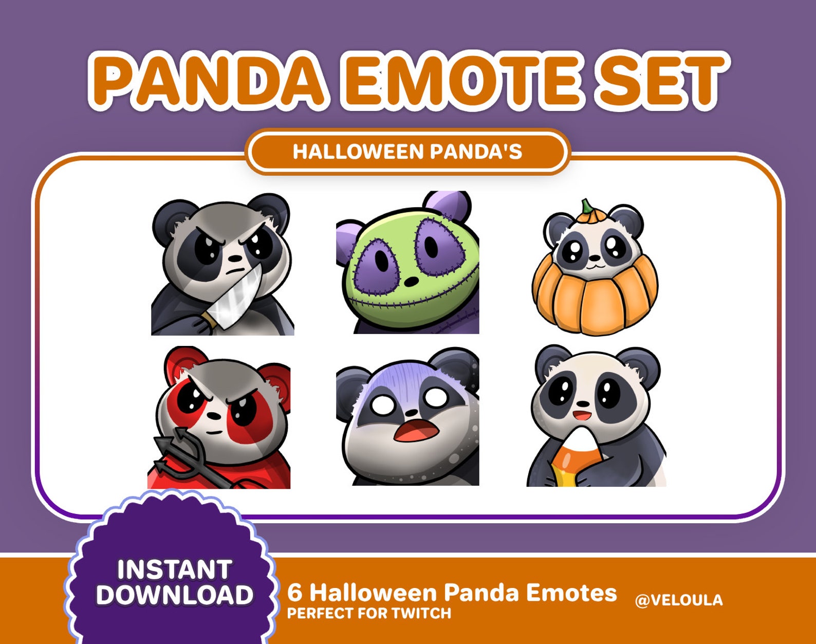 Halloween Panda Twitch Emotes - Set of 6 Emotes / Kawaii / Horror ...