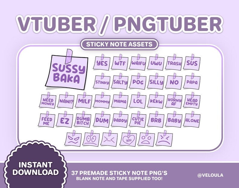 Vtuber / Pngtuber Sticky Note Asset MEGAPACK | PREMADE & CUSTOMIZABLE ...