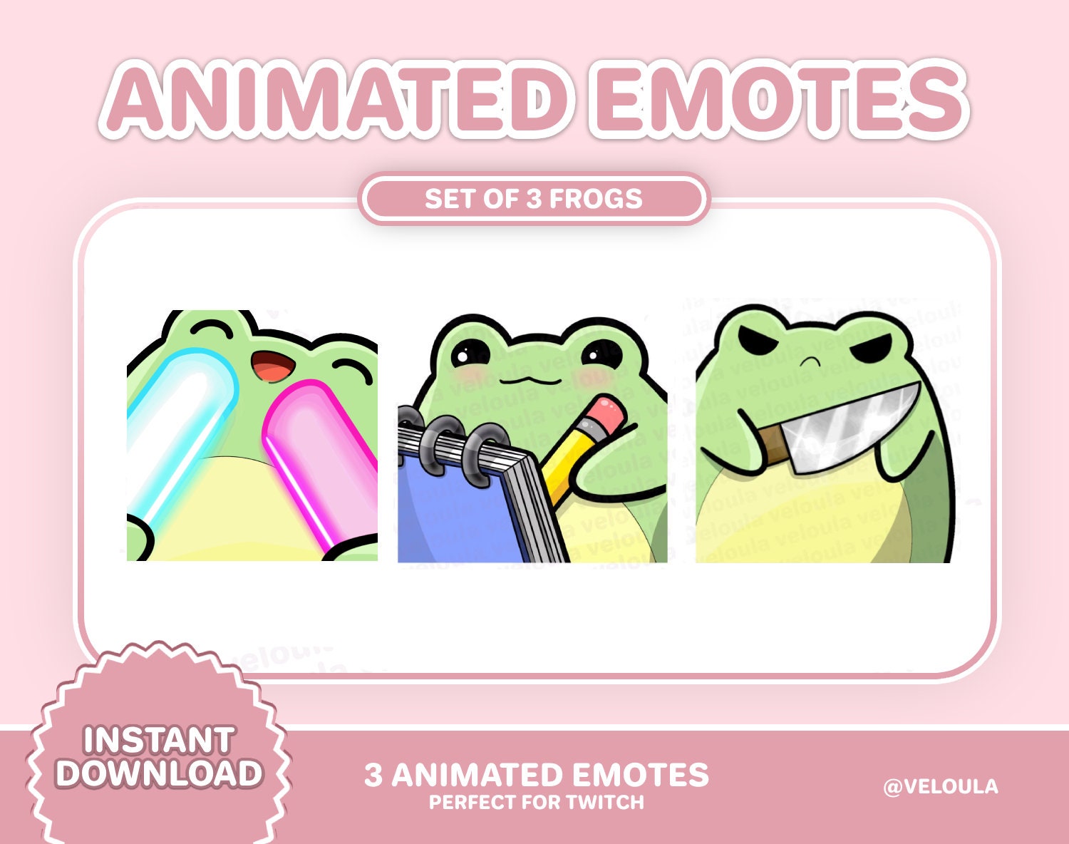 3 X ANIMATED Frog Emote Set for Twitch Streamers! Kawaii Dancing Rave ...