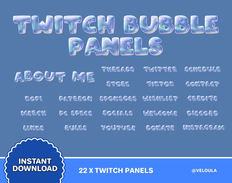 Soap Bubble Twitch Panels - 22 X Panels | Pastel, Kawaii, Blue | Streamer Setup | Twitch ...