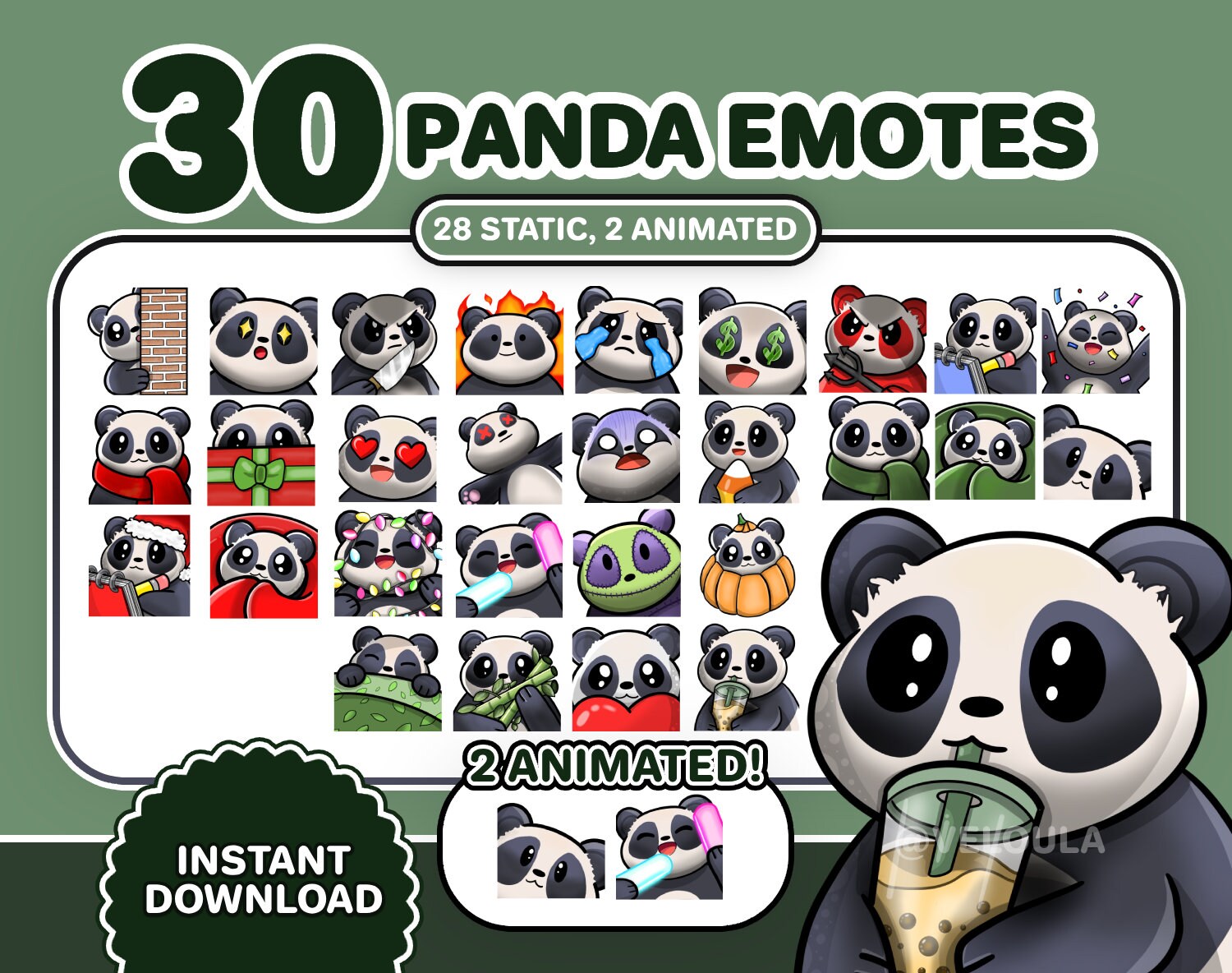 30 Panda Twitch Emotes | Animated & Static Bear Stream Assets (instant ...