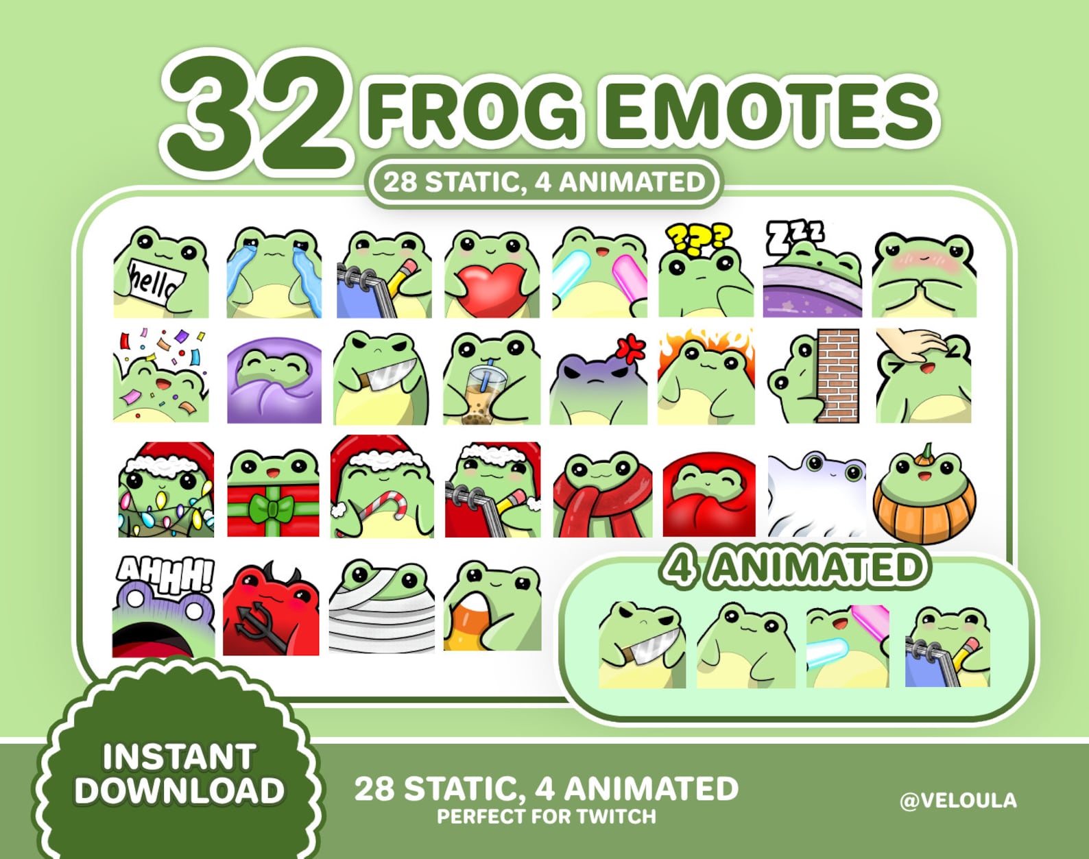 Twitch Frog Emotes Set of 32 INSTANT DOWNLOAD Animated - Etsy