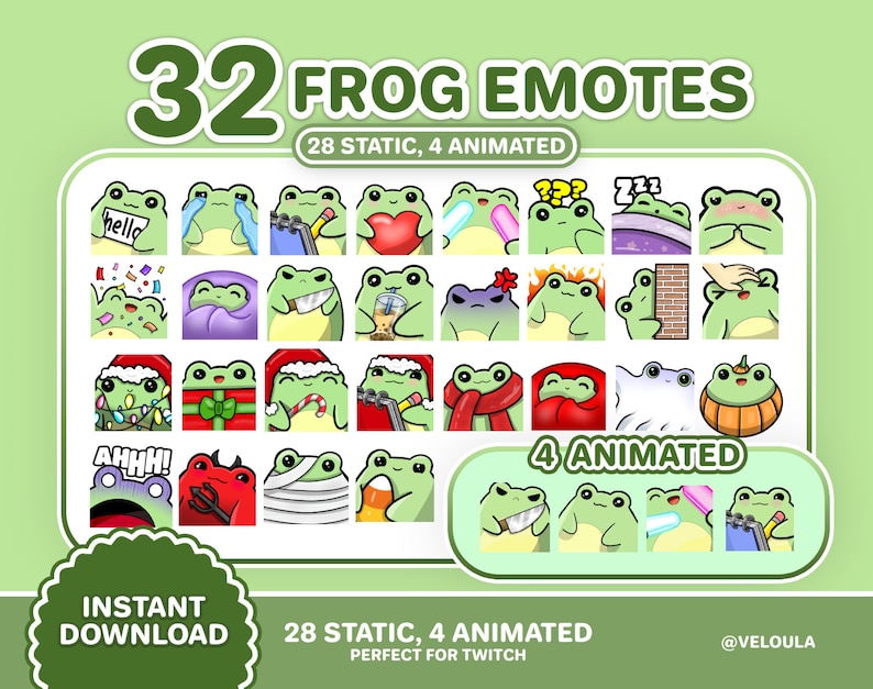 Twitch Frog Emotes Set Of 32 Instant Download Animated Etsy